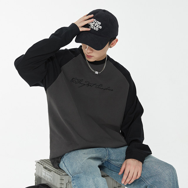 86FANGDEPT. Spring American retro raglan pure cotton long-sleeved T ...