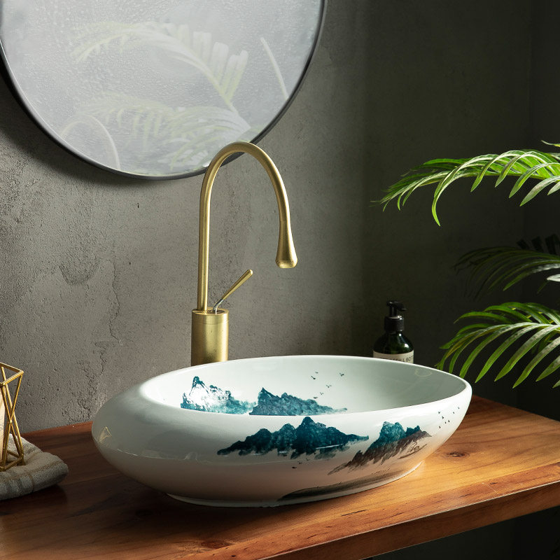 Hand-Painted Wash Basin for Balcony or Bathroom with Anti-Splash Design