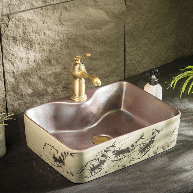 Retro hand -painted ceramic balcony water basin pelvis wash basin basin ...