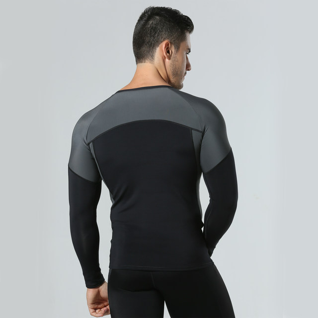 Velvet quick-drying compression fitness clothes for men stretch basketball training bodybuilding ...