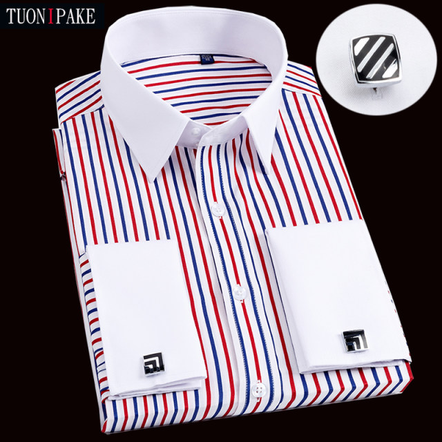 Men's French cufflinks shirt Men's long -sleeved spring alien collars ...