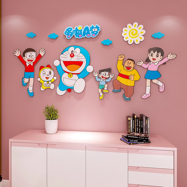 Children's room layout cartoon Doraemon 3D three-dimensional wall ...