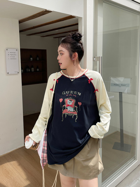 Korean chic chic new style long-sleeved top with bow fat mm large size ...