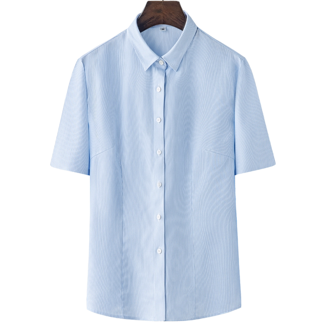 Dimeng formal shirt women's short-sleeved pure cotton no-iron blue ...