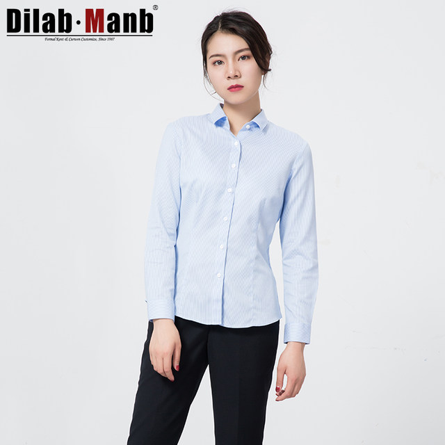 Dimeng striped shirt women's long-sleeved pure cotton no-iron ...