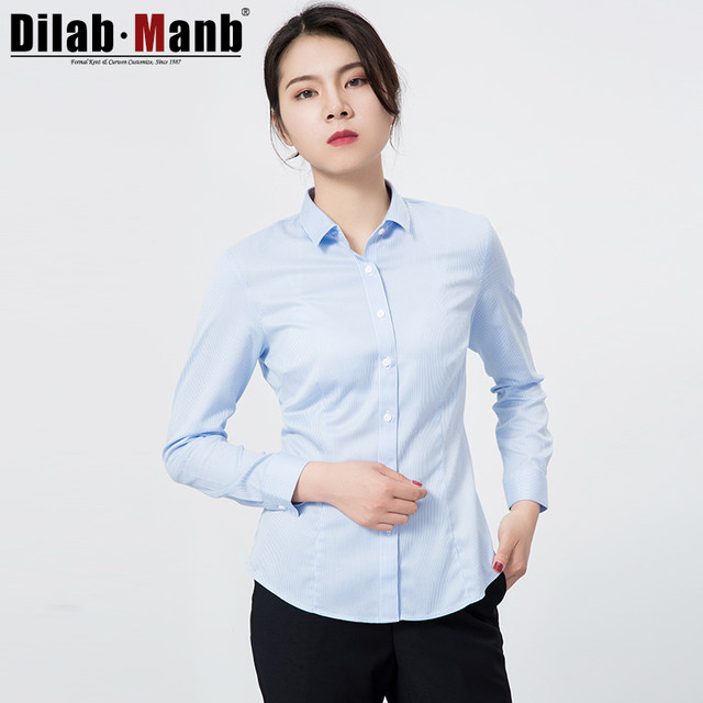 Dimeng striped shirt women's long-sleeved pure cotton no-iron ...