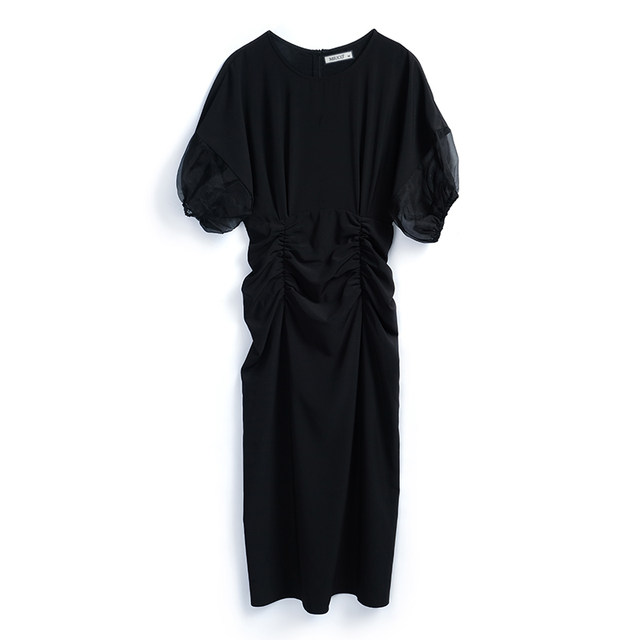 MIUCO large size elegant round neck splicing mesh bubble sleeve high ...