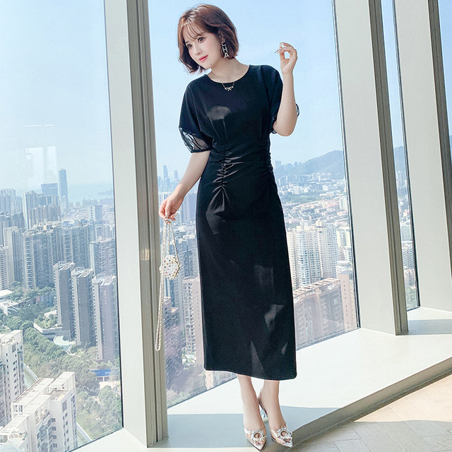 MIUCO large size elegant round neck splicing mesh bubble sleeve high ...