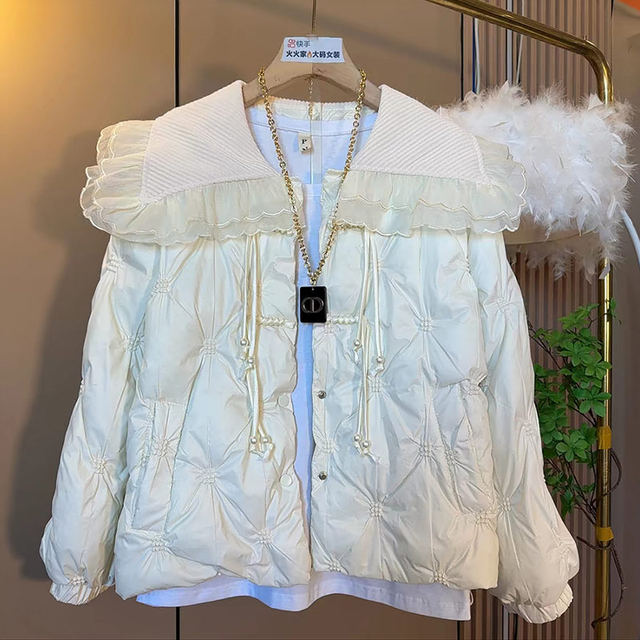 Large -size women's shawl collar flying edge cotton cotton clothing fat ...