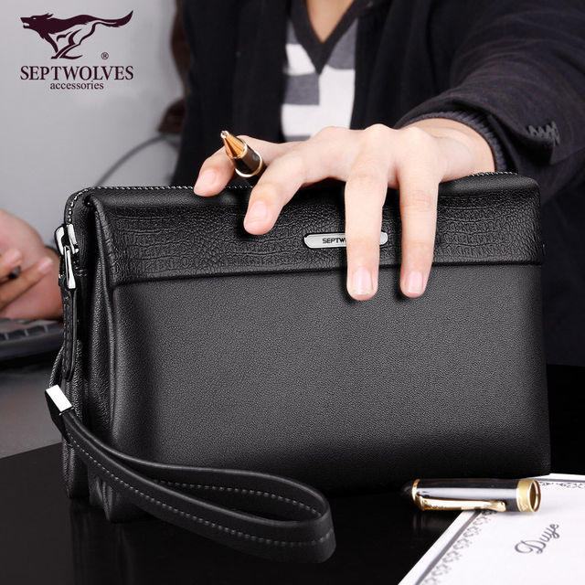 Septwolves men's handbag genuine leather genuine handbag zipper high ...