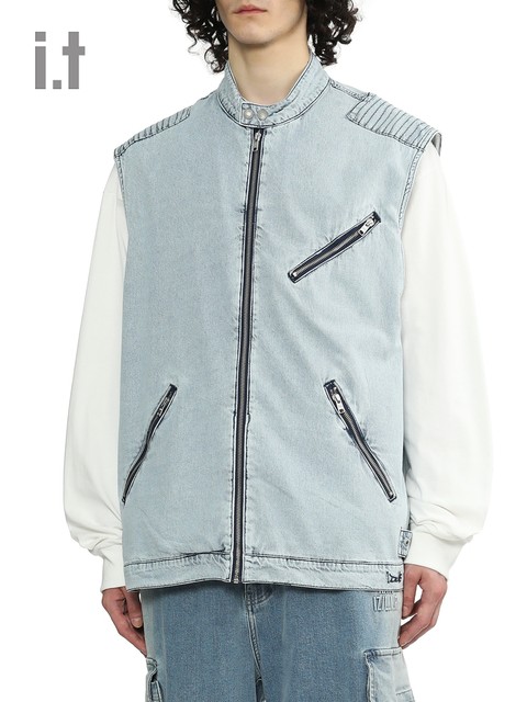 IT Izzue Men's loose zipper denim vest 2024 Summer new trendy ...