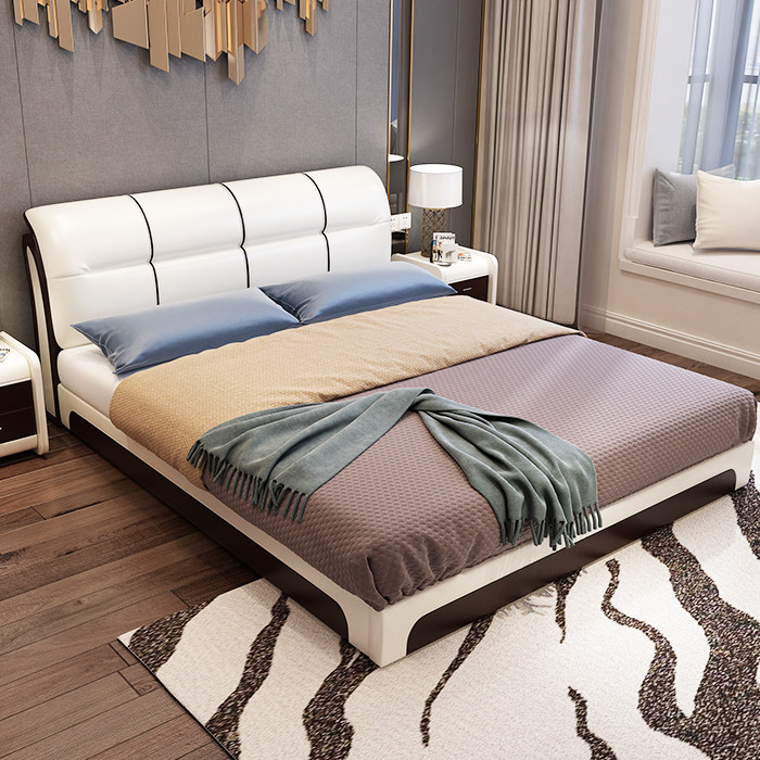 Leather bed double bed master bedroom 1.8m big bed storage light luxury ...