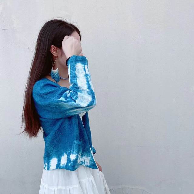 Yiche tie-dye original design handmade plant blue dye autumn artistic ...