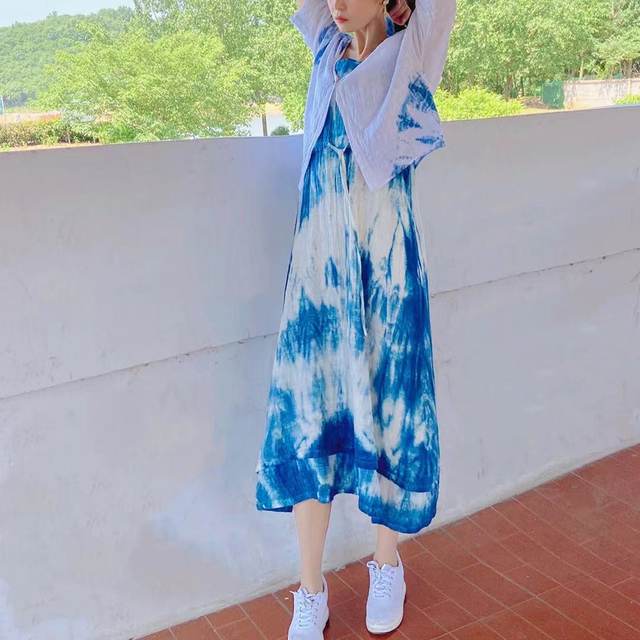 Yiche tie-dye original design handmade plant blue dyeing artistic fresh ...