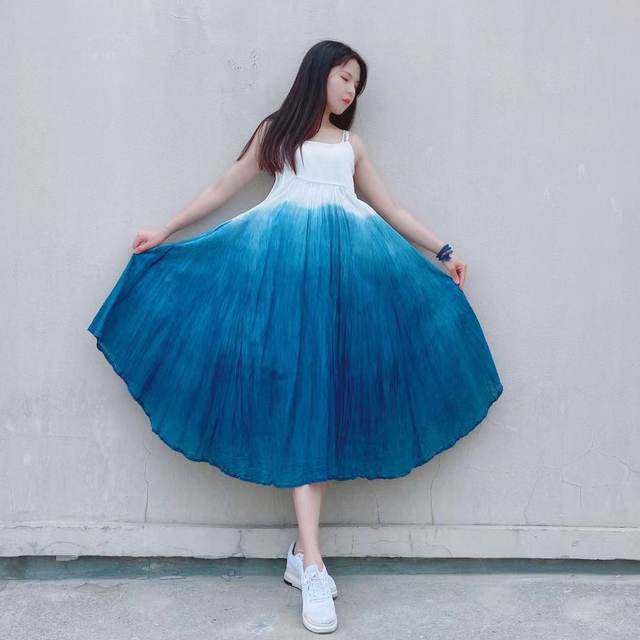 Yiche's original design plant tie -dye blue dyeing gradient fairy art ...