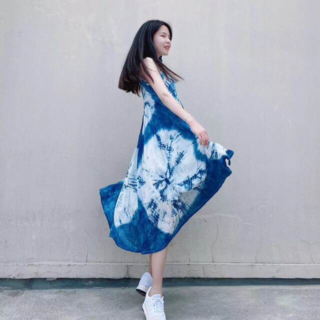 Yiche tie-dye original design handmade plant blue dyed pure cotton ...