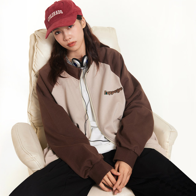 RAPPEYE sports casual American retro contrasting color jacket boys ...