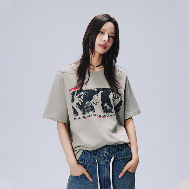 RAPPEYE gesture short-sleeved high street trendy American retro print ...