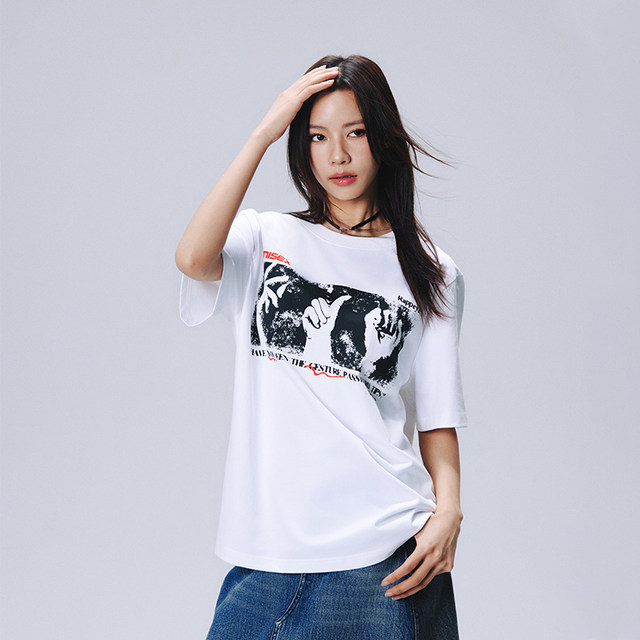 RAPPEYE gesture short-sleeved high street trendy American retro print ...