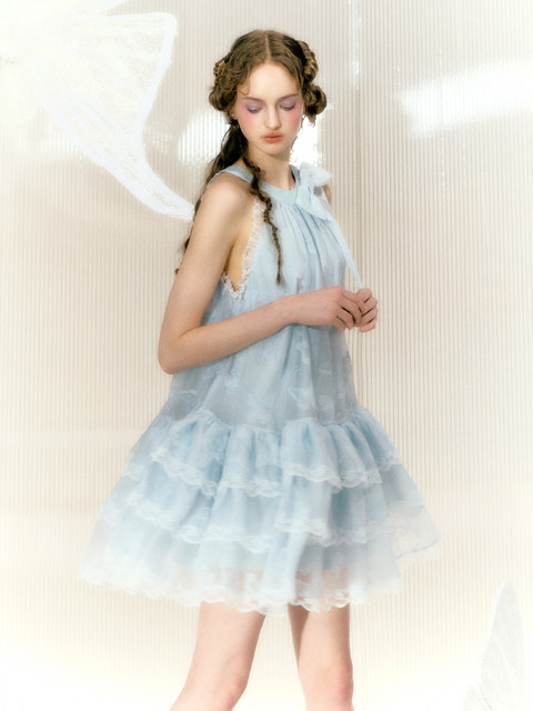 Narrator Original Design Mint Blue Butterfly Organza Lace Halter ...