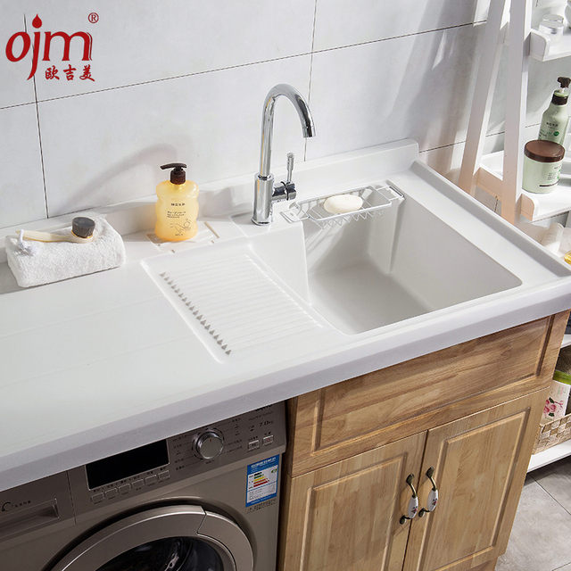 Oak washing cabinet quartz stone basin bathroom cabinet combination ...