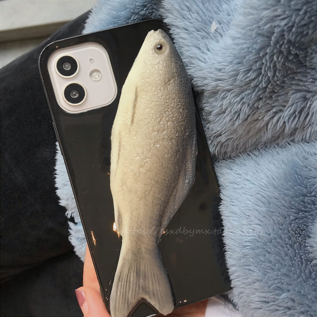 Three -dimensional salted fish mobile phone case Apple 13 niche black ...