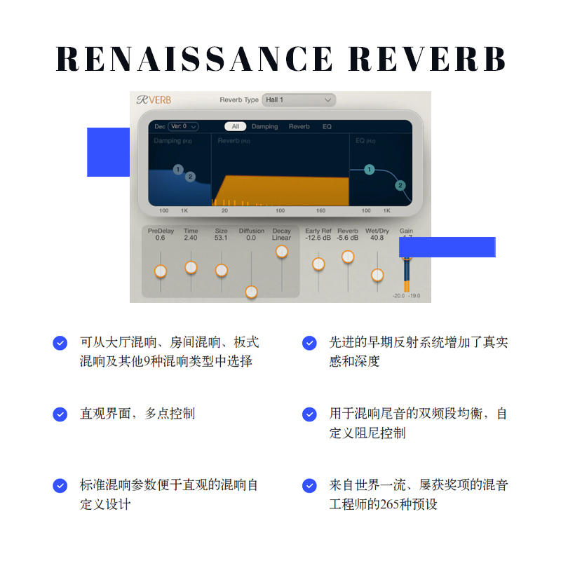 WAVES14 Renaissance Reverb混响插件混音效果器EQ压缩人声 远程-淘宝网