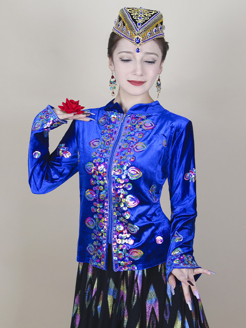 Xinjiang dance top gold velvet embroidered jacket square dance uniform ...
