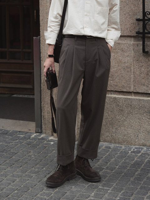 ELI cool silk wool blended horn buckle multi-pleated loose summer ...