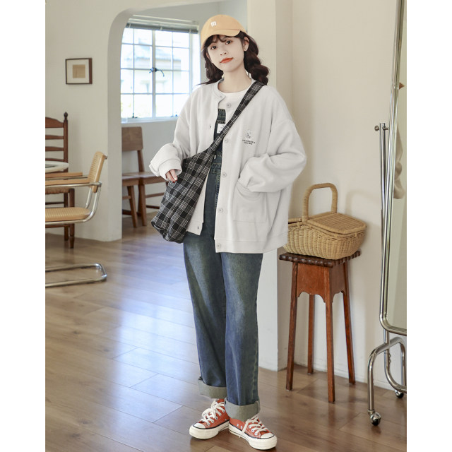 Ye Ye style petite embroidered sweatshirt cardigan jacket for women ...