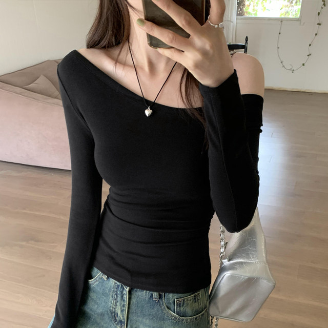 SUSEYIKU oblique shoulder long -sleeved T -shirt female autumn new ...
