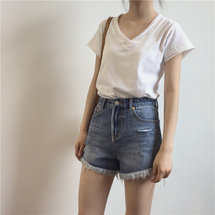 Spring and summer new chic niche design sense curling V-neck short ...