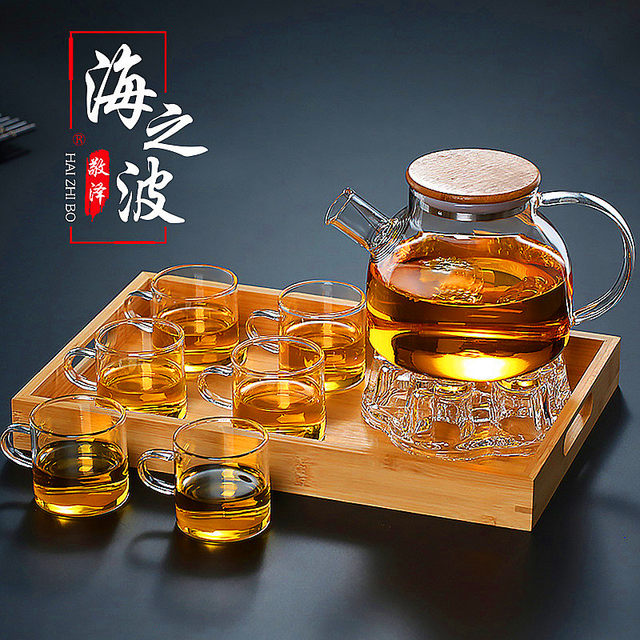 Glass water pot bubble teapot tea boiled tea fruit, tea, bamboo lid ...