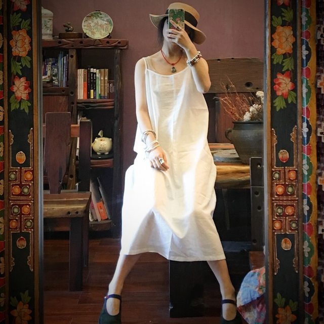 Original pure cotton loose and versatile bottoming suspender long inner ...