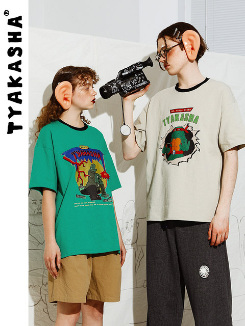 TYAKASHA Takasha T-shirt Couple Half-sleeved Top Fun Short-sleeved T ...