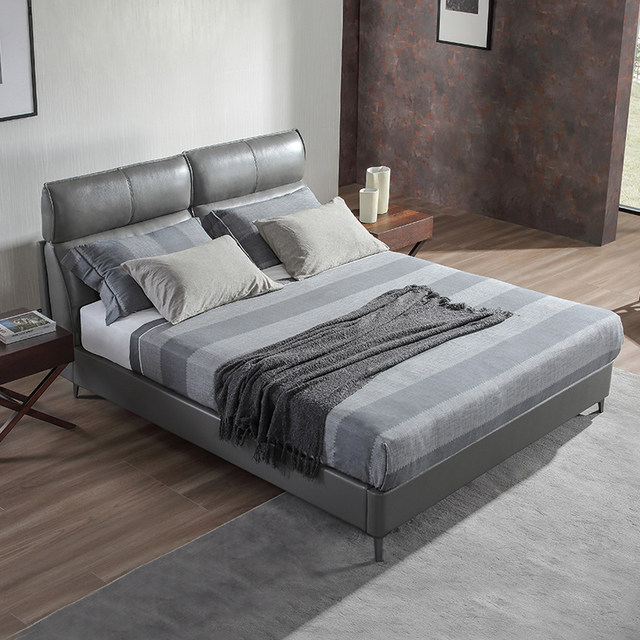Yalan's head layer leather bed frame 1.8m bed meaning light luxury ...