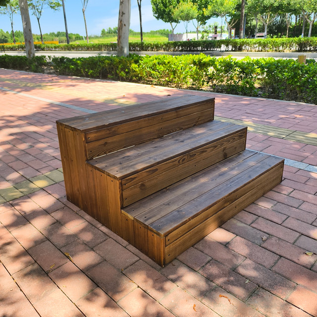 Carbonized solid wood footstool, home outdoor and indoor double-layer ...