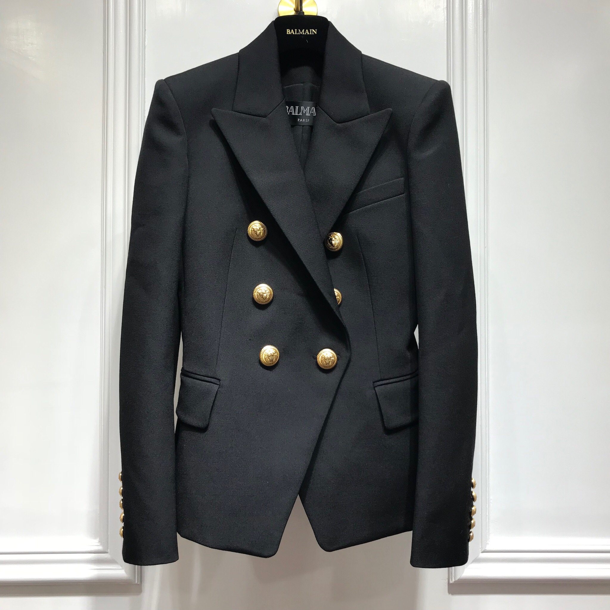 BALMAIN black gold buckle suit