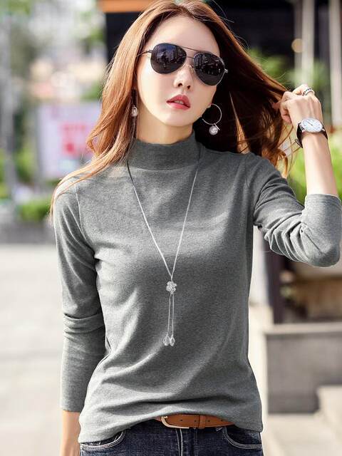 Pure cotton half -neck bottom shirt ladies autumn and winter new collar ...