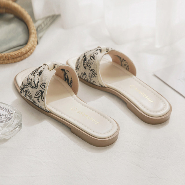 Sheepskin version~Beautiful flat-soled French slippers with skirts for ...