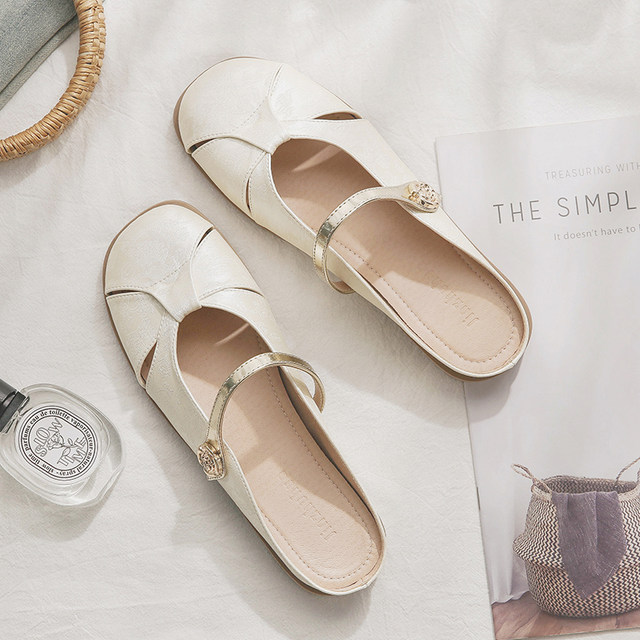 Sheepskin version ~ one-leg heelless lazy French flat toe half slippers ...