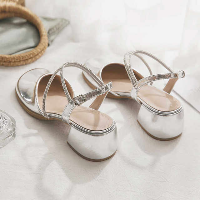 Sheepskin version~French style beautiful silver toe-cap sandals for ...