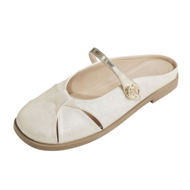 Sheepskin version ~ one-leg heelless lazy French flat toe half slippers ...