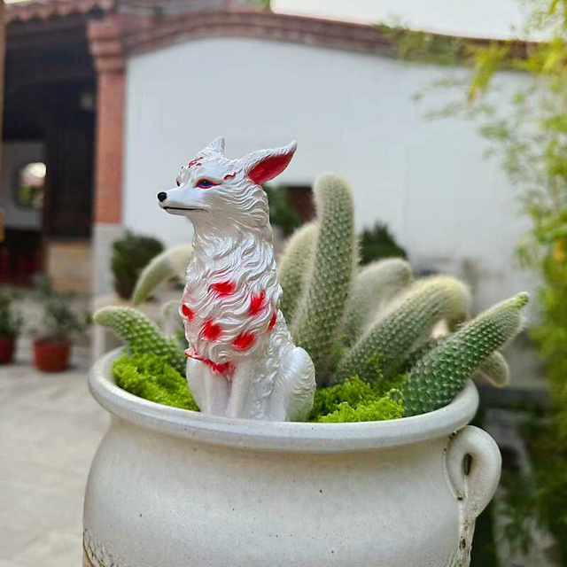 Fox flower pot ornament nine -tailed fox multi -meat monkey tail pillar ...