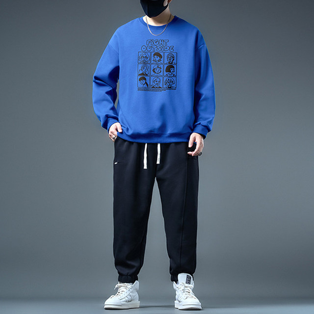 Plus size sweatshirt and sweatpants suit men's sports and leisure two ...