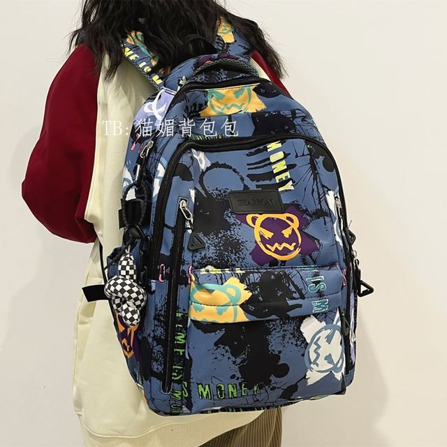 High School School Bags Boys Fashion Trend Graffiti Large Capacity ...