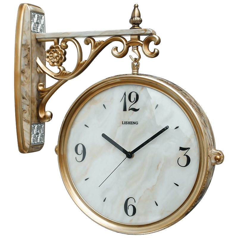 Lisheng European double-sided wall clock living room atmosphere silent ...