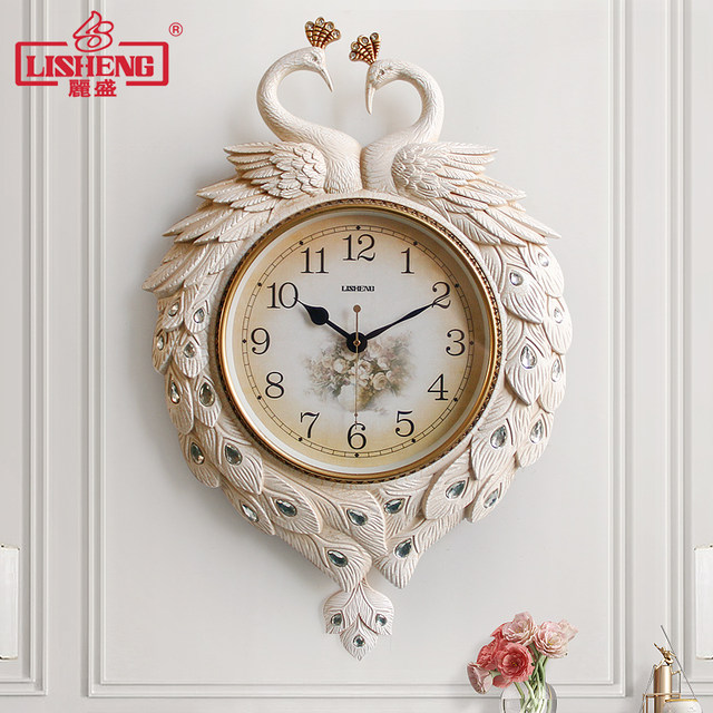 Lisheng European Peacock Wall Clock Mute Living Room Atmospheric Wall ...