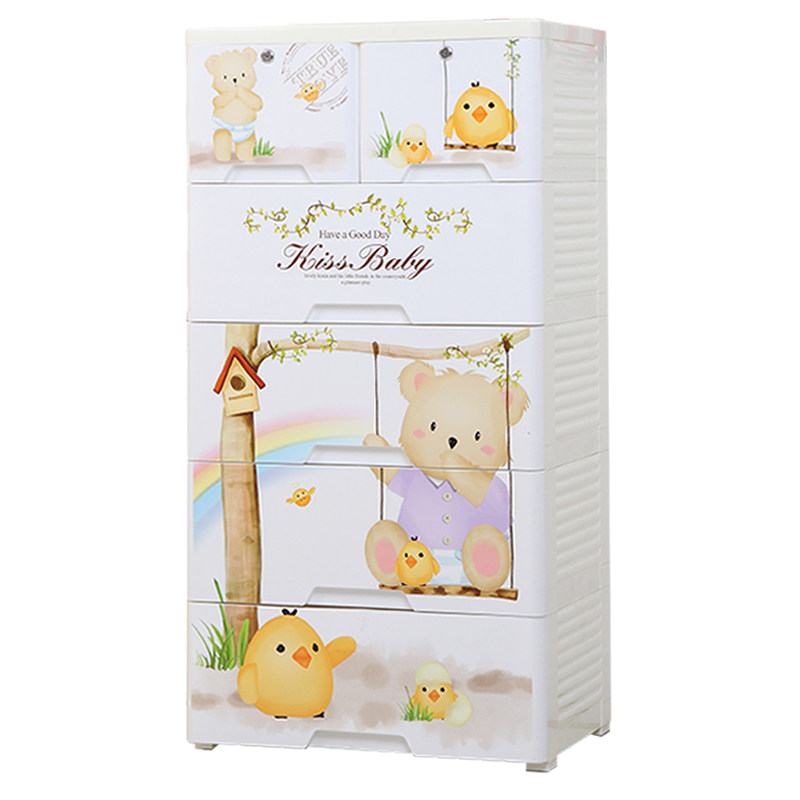 Kafee Bear Cartoon Drawer Storage Cabinet - Plastic Kids Wardrobe & Toy ...
