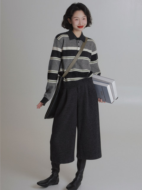 Ivy yang all wool POLO collision colored striped sweaters women's ...